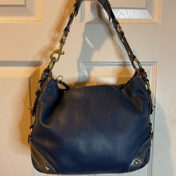 Coach | Bags | Coach Leather Navyblueshoulder Bag With Bold Antique ...